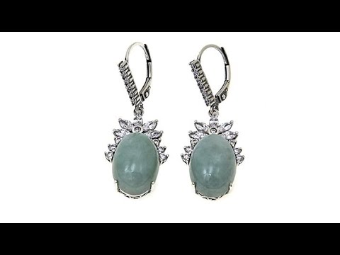 Jade of Yesteryear Oval Green Jade and CZ Drop Earrings