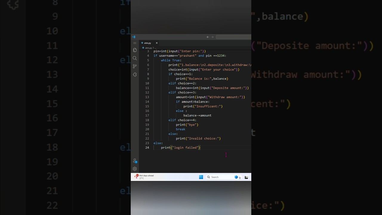 I create a ATM  machine system FAST in 2 MINIUT using python #PythonProject   #PythonMiniProject