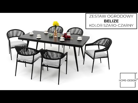 Komplet mebli ogrodowych BELIZE - w kolorze szarym z blatem HPL stylizowanym na czarny marmur