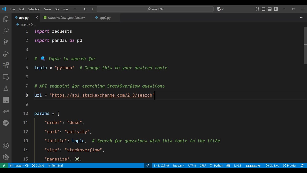 Python 3 StackExchange API to Web Scrape Stackoverflow Questions of Any Topic and Export it in CSV