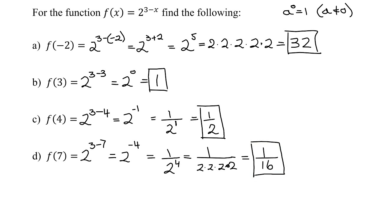 Evaluate an Exponential Function at Four x-values