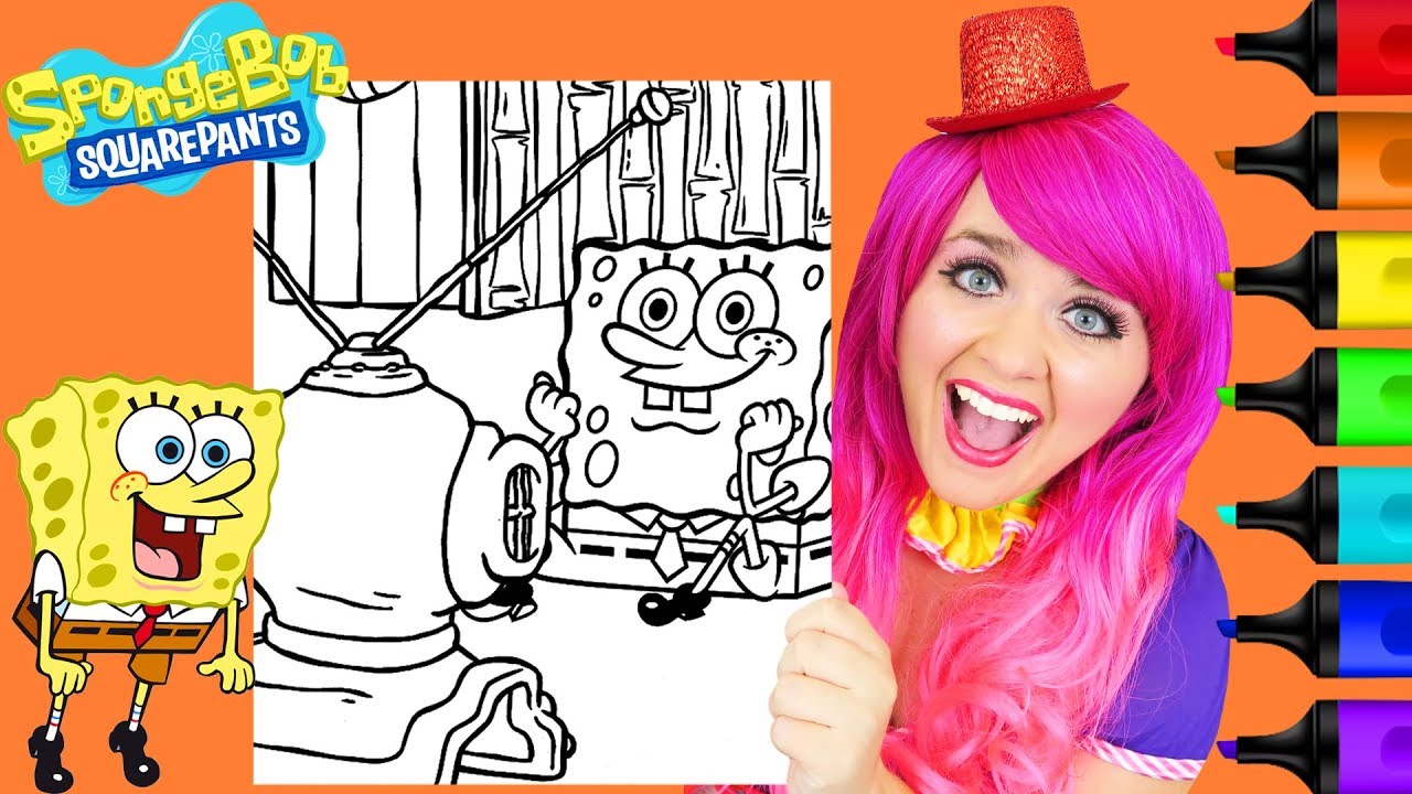 Coloring SpongeBob SquarePants Watching TV Coloring Page Prismacolor Markers | KiMMi THE CLOWN
