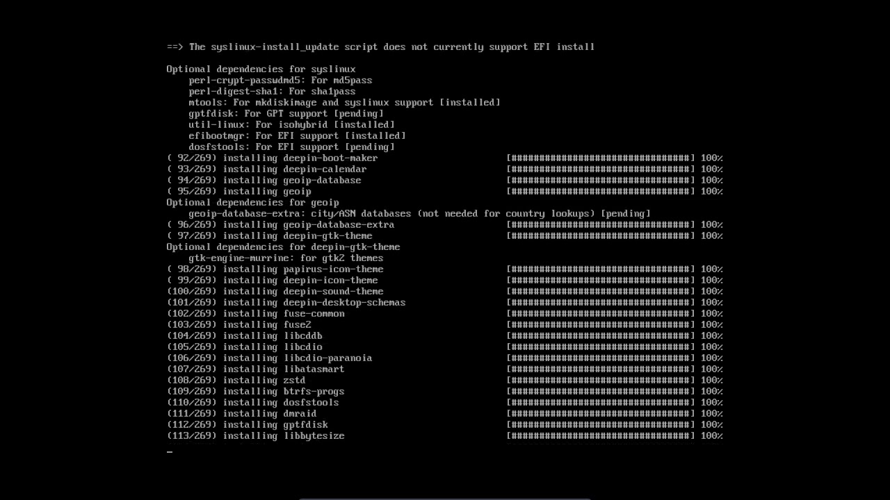Arch Linux : 33 installation of deepin