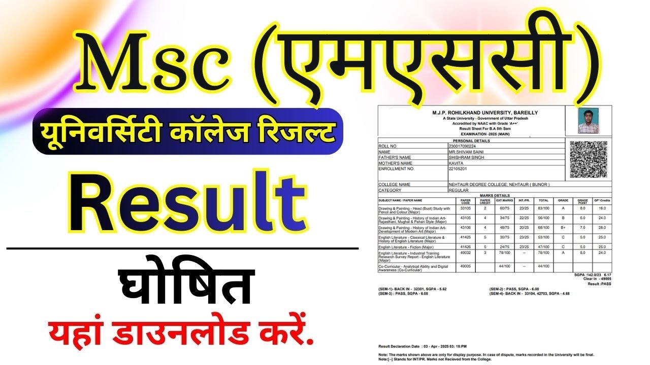 Msc Result 2025 / Msc Semester Result 2025 / Msc 1st 2nd Result 2025 Download MSC Result.