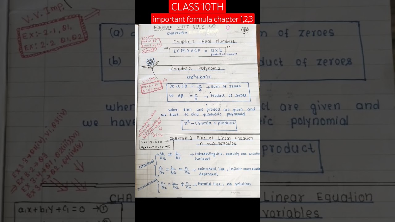 class 10 th | formula sheet chapter 1,2,3| | important formula|#maths |#shorts |#short | #ncert