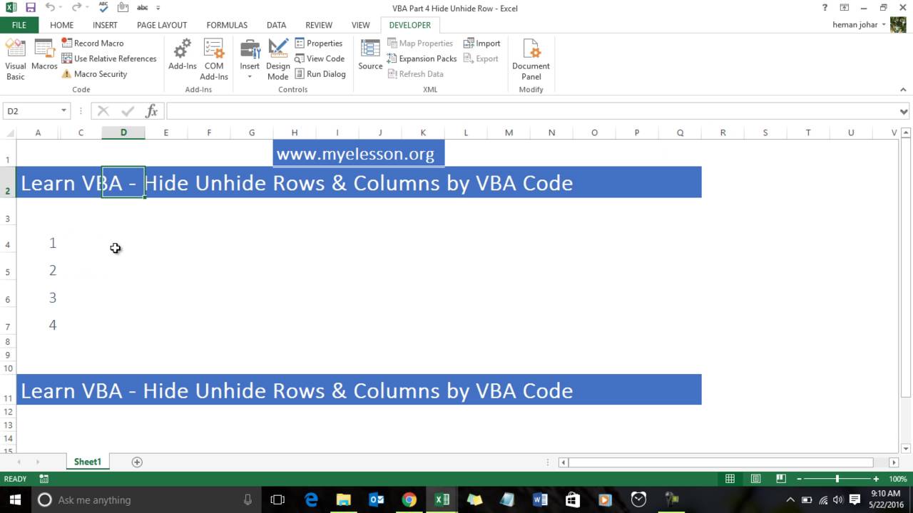 Learn Vba Hide Unhide Row Column With Vba Learn Excel Course Ms Word Course And Ms Excel