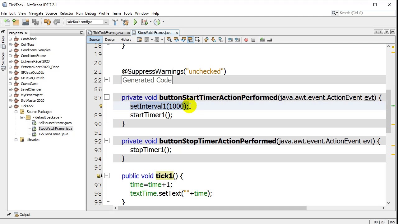 Java Timers with Tick Tock Frame