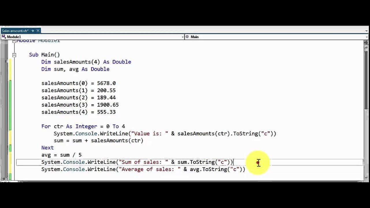 Visual Basic - ARRAYS - Sales Amount, Sum and Average
