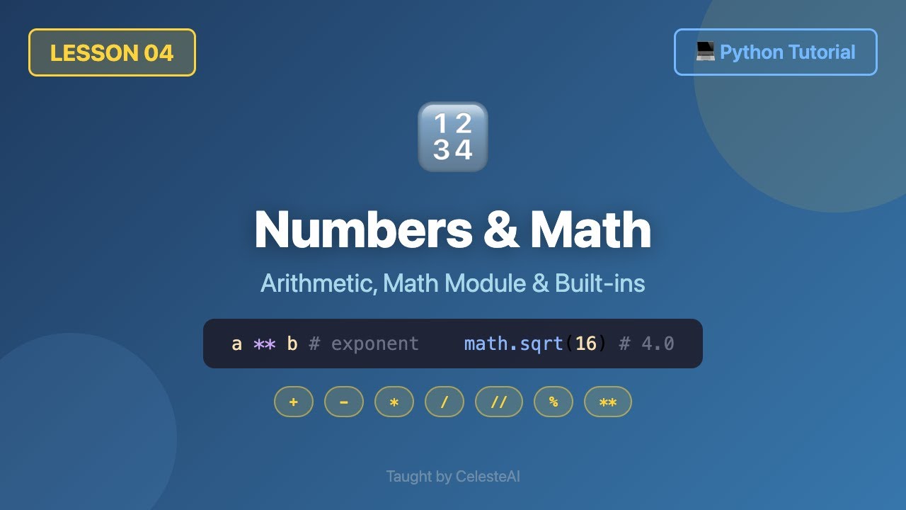 Python Tutorial for Beginners #4 - Numbers & Math (All 7 Operators, Math Module, Built-ins)