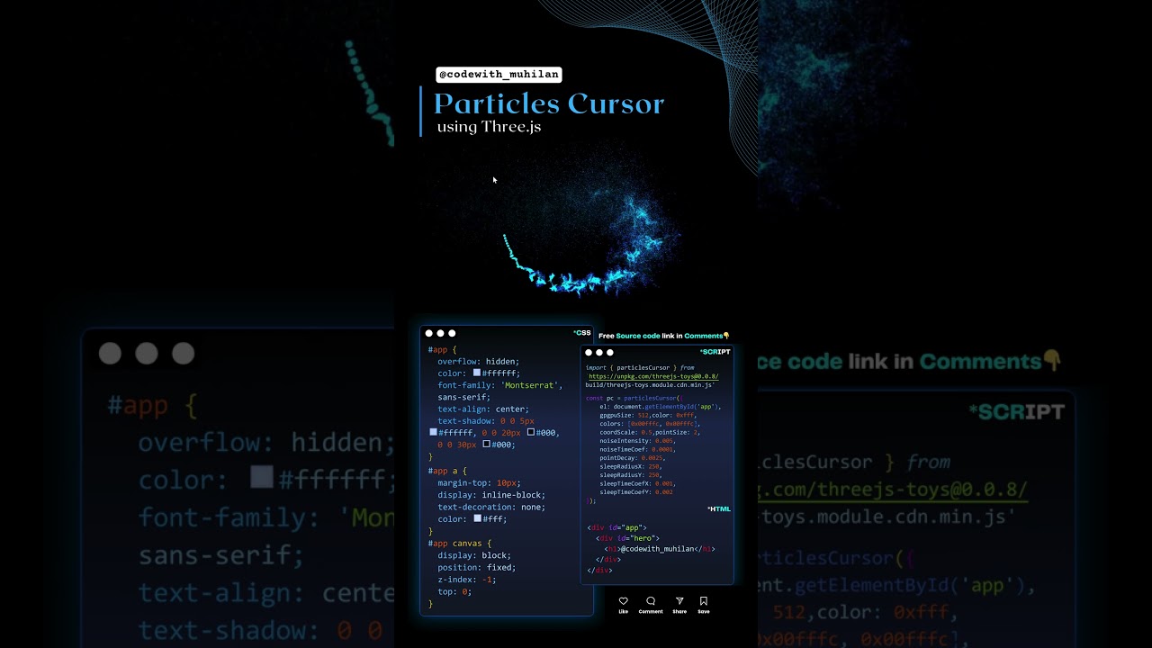 Particles Cursor using ThreeJs #css #coding #cursor #threejs #Website
