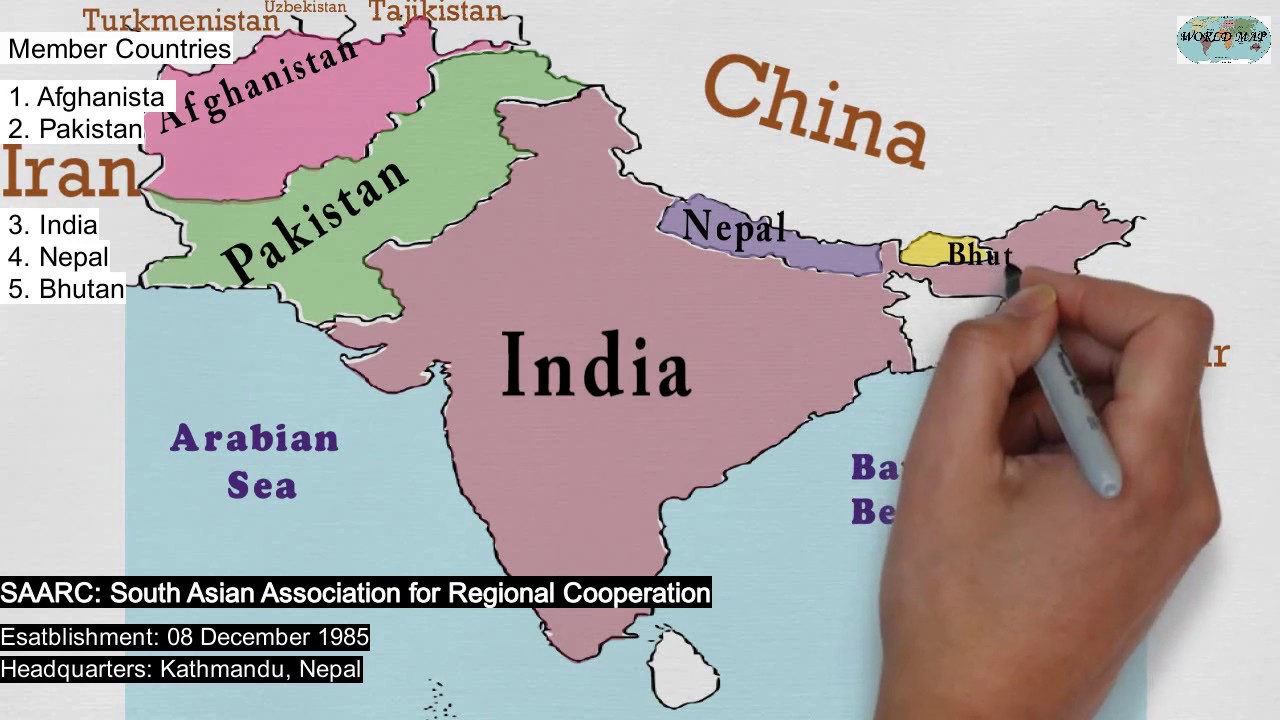 SAARC Countries Map (South Asian Countries)/The South Asian Association for Regional Cooperation