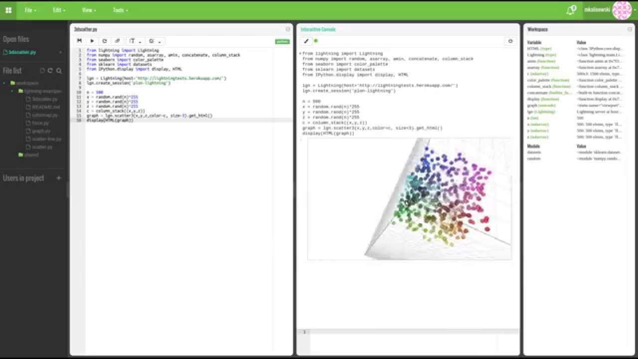 Python plotting with Lightning-viz server - 3d scatter visualization