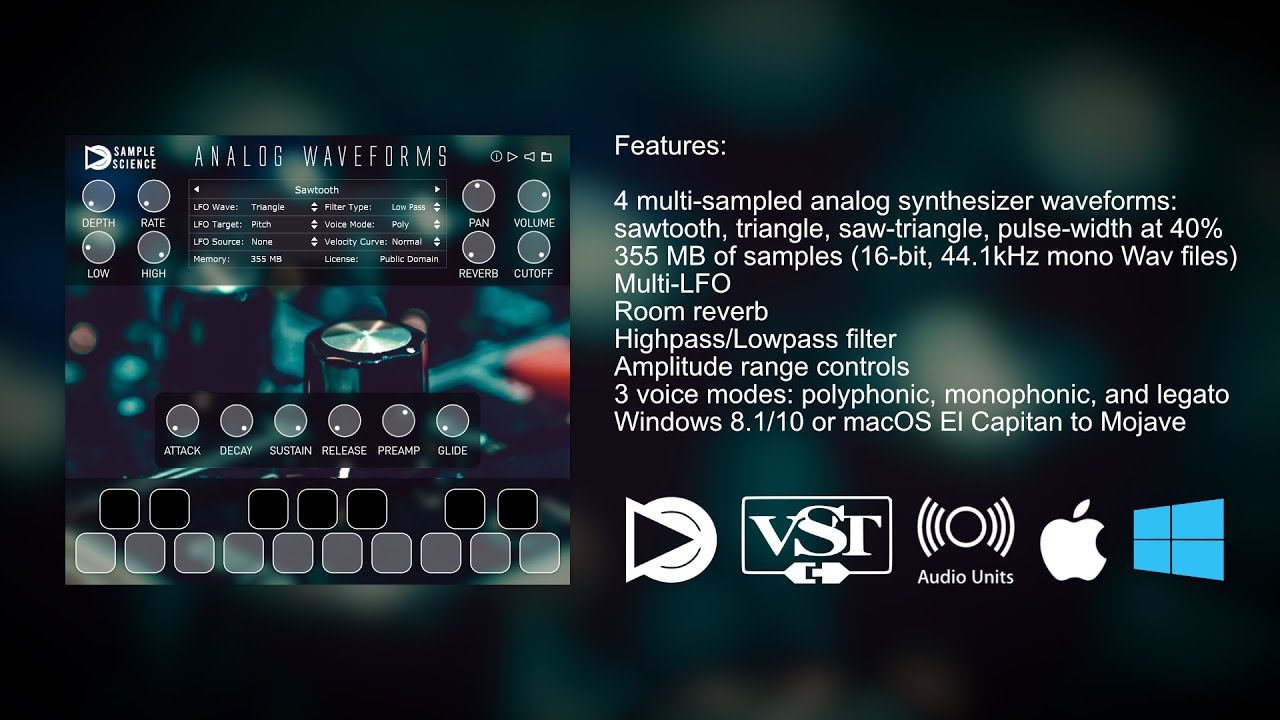 Analog Waveforms Free 64-bit VST/AU plugin instrument for Windows and macOS