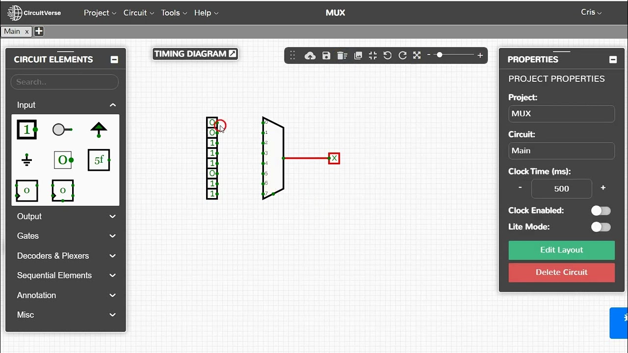 CircuitVerse Multiplexer demo