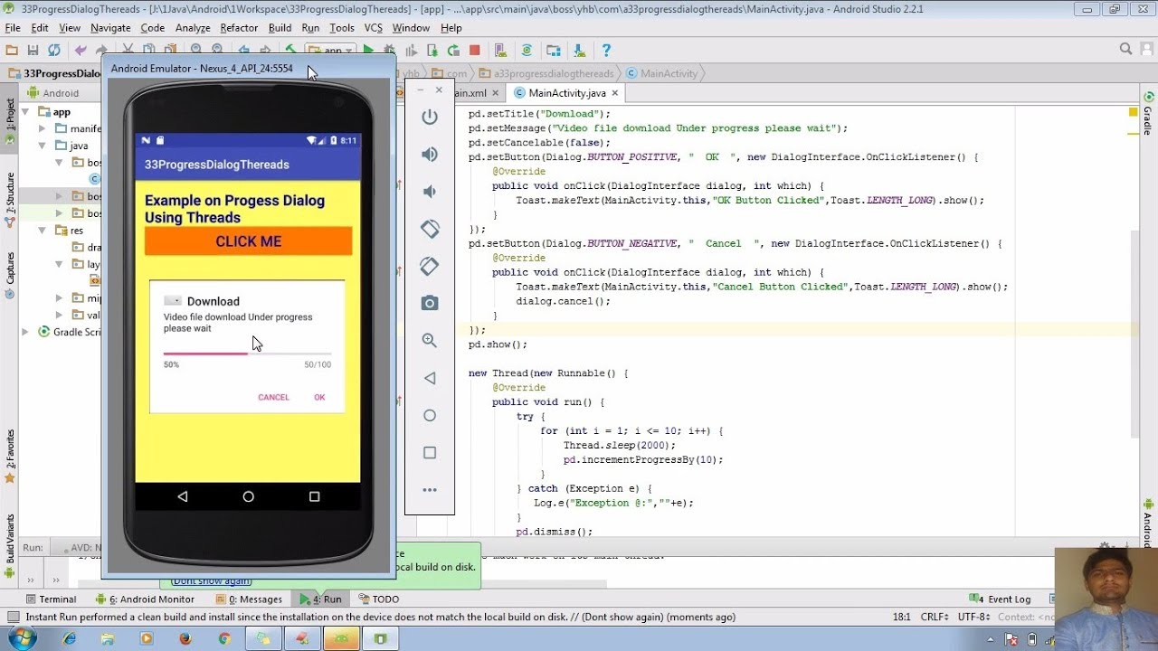 35 Android app development tutorial for beginners | Progress Dialog Box