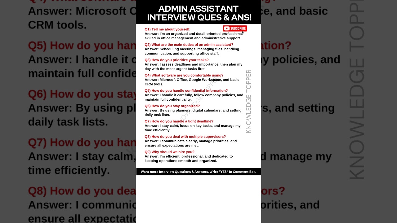 Admin Assistant Interview Questions and Answers | Administrative Assistant Interview Questions
