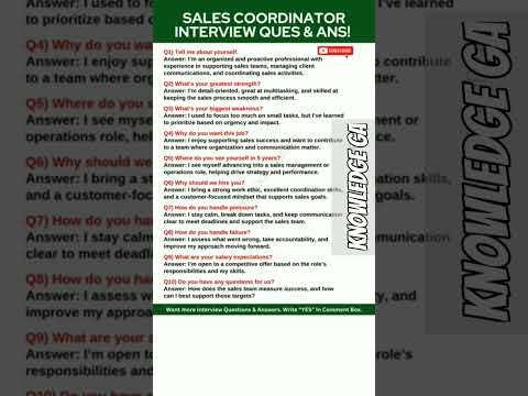 Sales Coordinator Interview Questions and Answers | Sales Coordinator Job Description