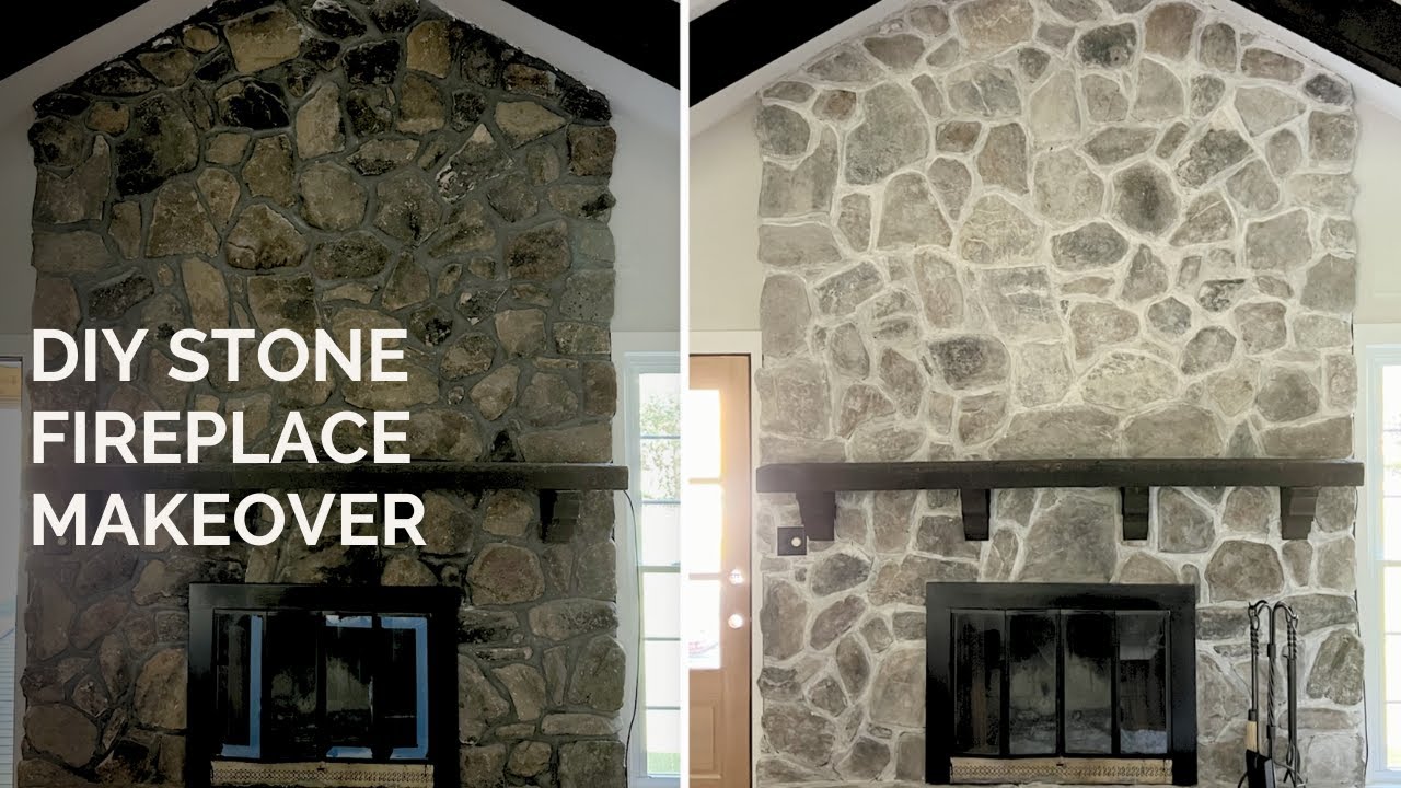 DIY Stone Fireplace Makeover | How to Easily Paint & Update an Old, Dated Fireplace with Limewash
