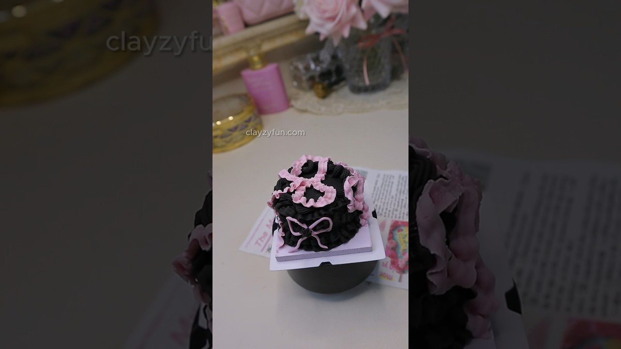 DIY Y2K-Inspired Mini Clay Cake 🖤 | Black & Pink Piping Tutorial #y2k #clay #diy #handmade #cakes