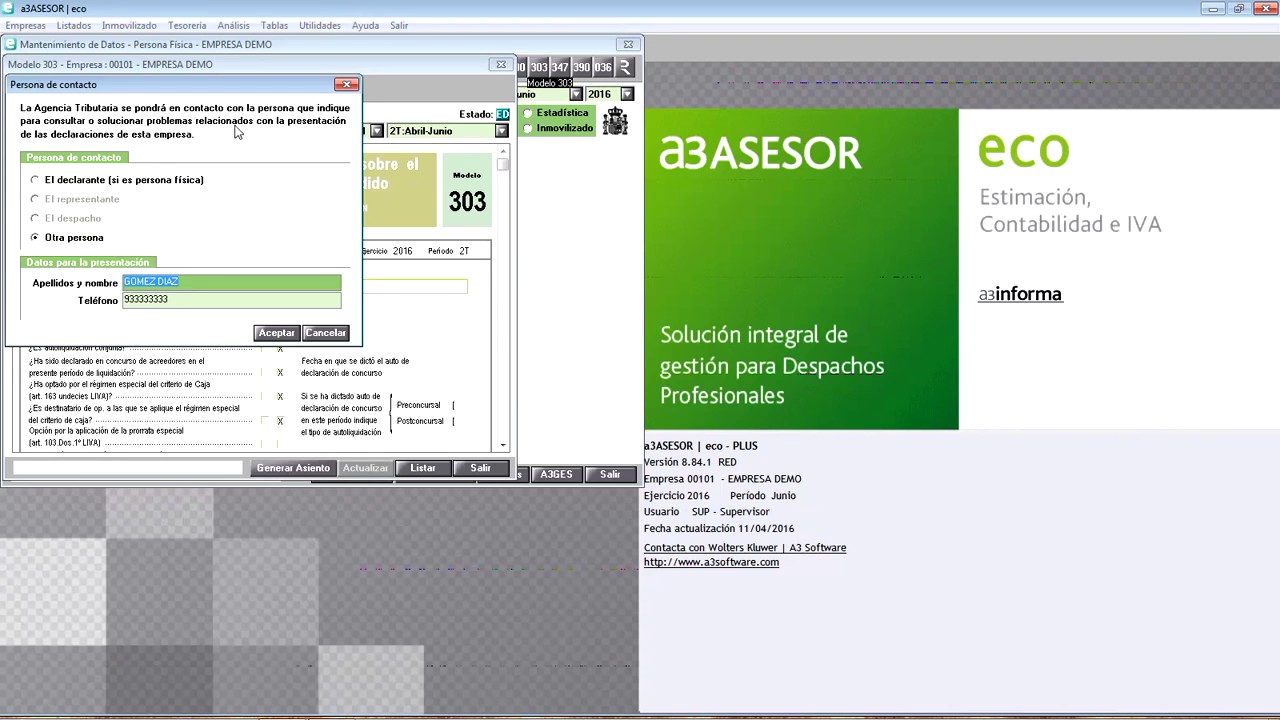 Modelo 303 Listado en Papel Blanco PDF desde la Web de la AEAT a3ASESOR ECO