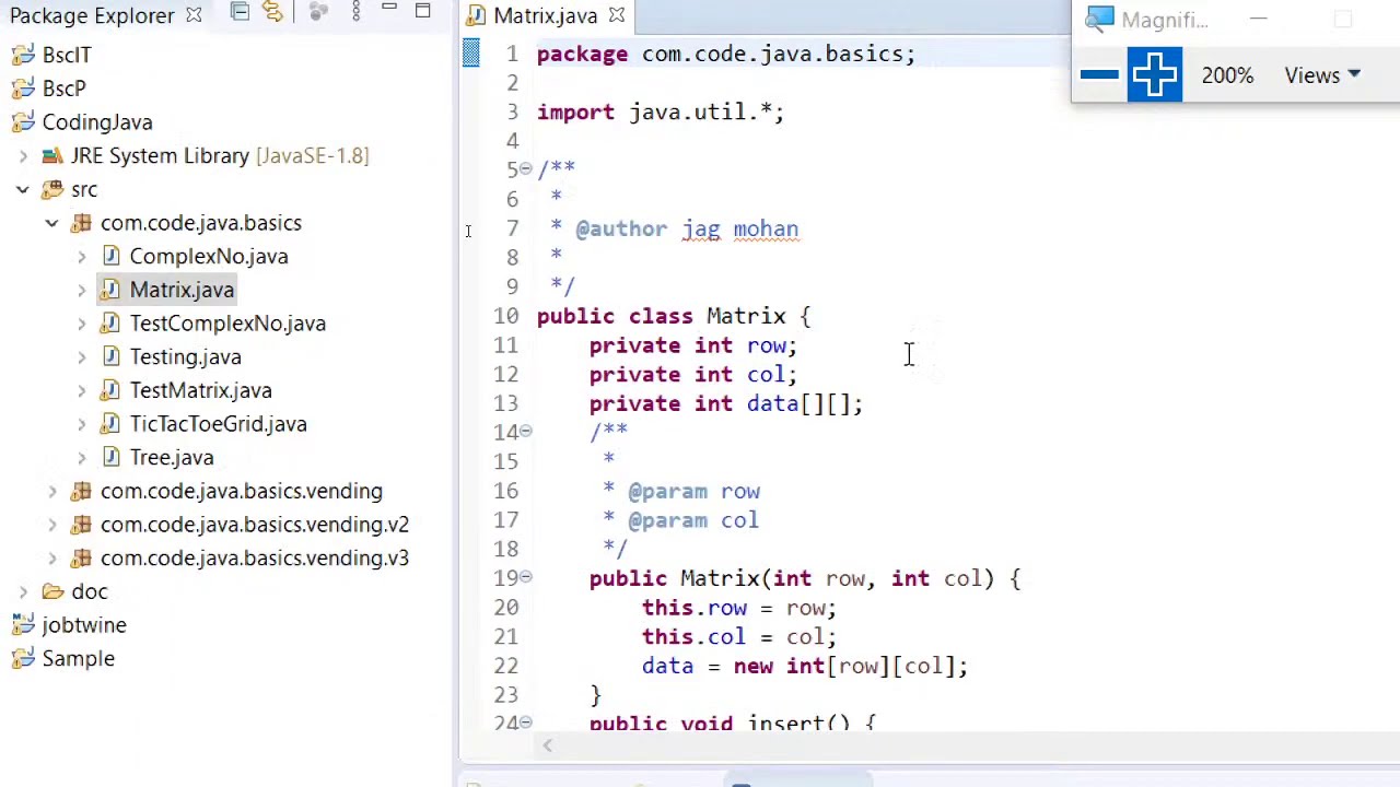 Java : Matrix Class Code Implementation