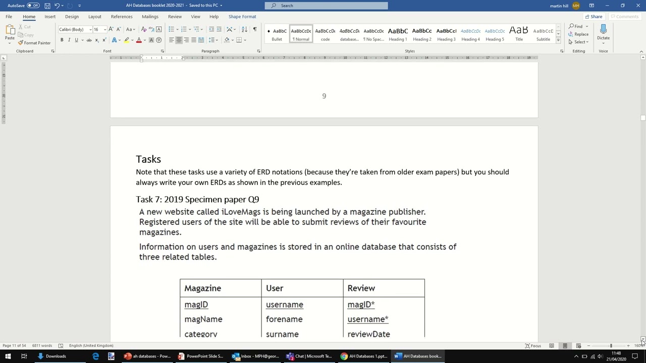 AH Computing Science - Database Development - Lesson 1d: ER diagrams