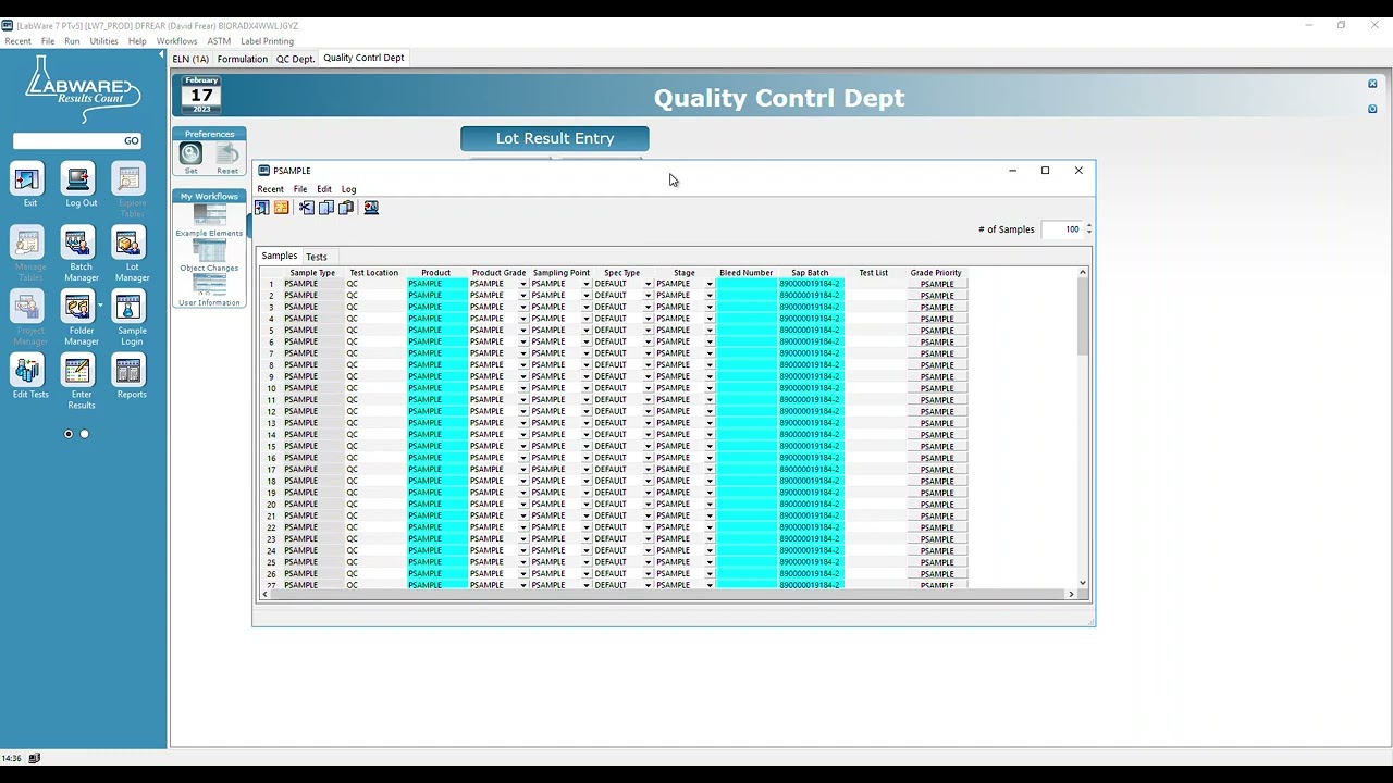 PSAMPLES in LabWare LIMS