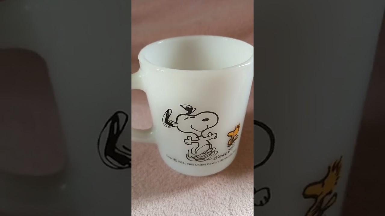 Vintage Anchor Hocking Snoopy and Woodstock Mug vs. Modern Peanuts Mug