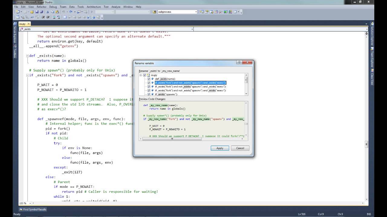PTVS   Refactoring with Python Tools for Visual Studio