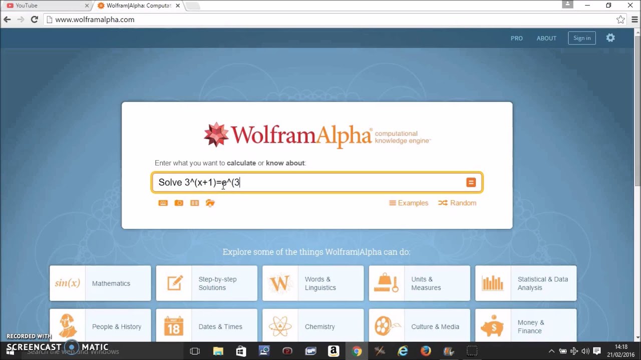 Exponential Equations using Wolfram alpha