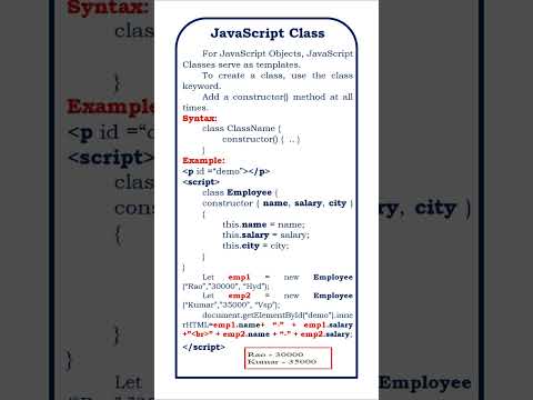 Class in Javascript #class #object #javascript #jscript #javaprogramming #javaprogramming #java