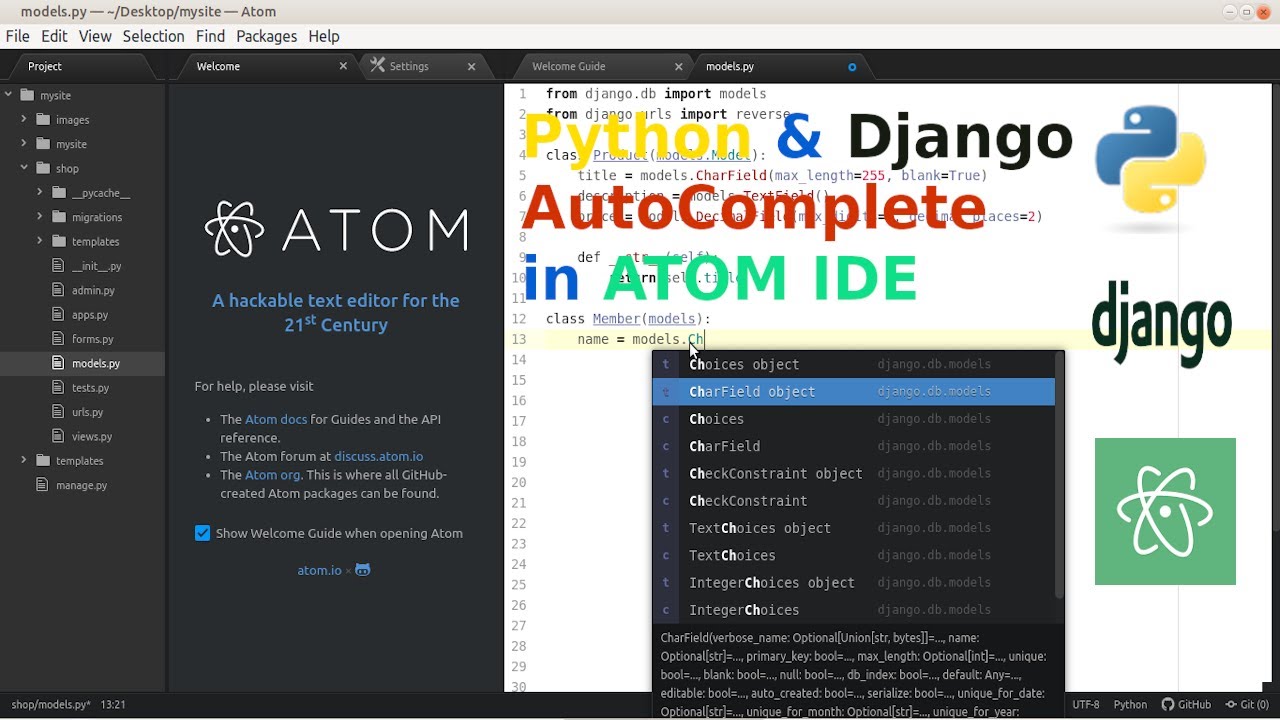 Atom IDE setup for python and django development | Python autocomplete in Atom IDE | Ubuntu | Linux