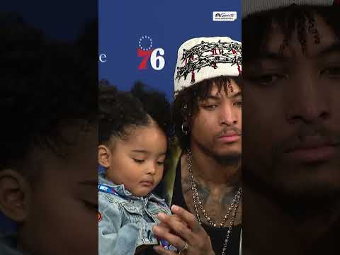 Kelly Oubre Jr.'s daughter Málibu stealing the show after the Sixers' win #nba #basketball