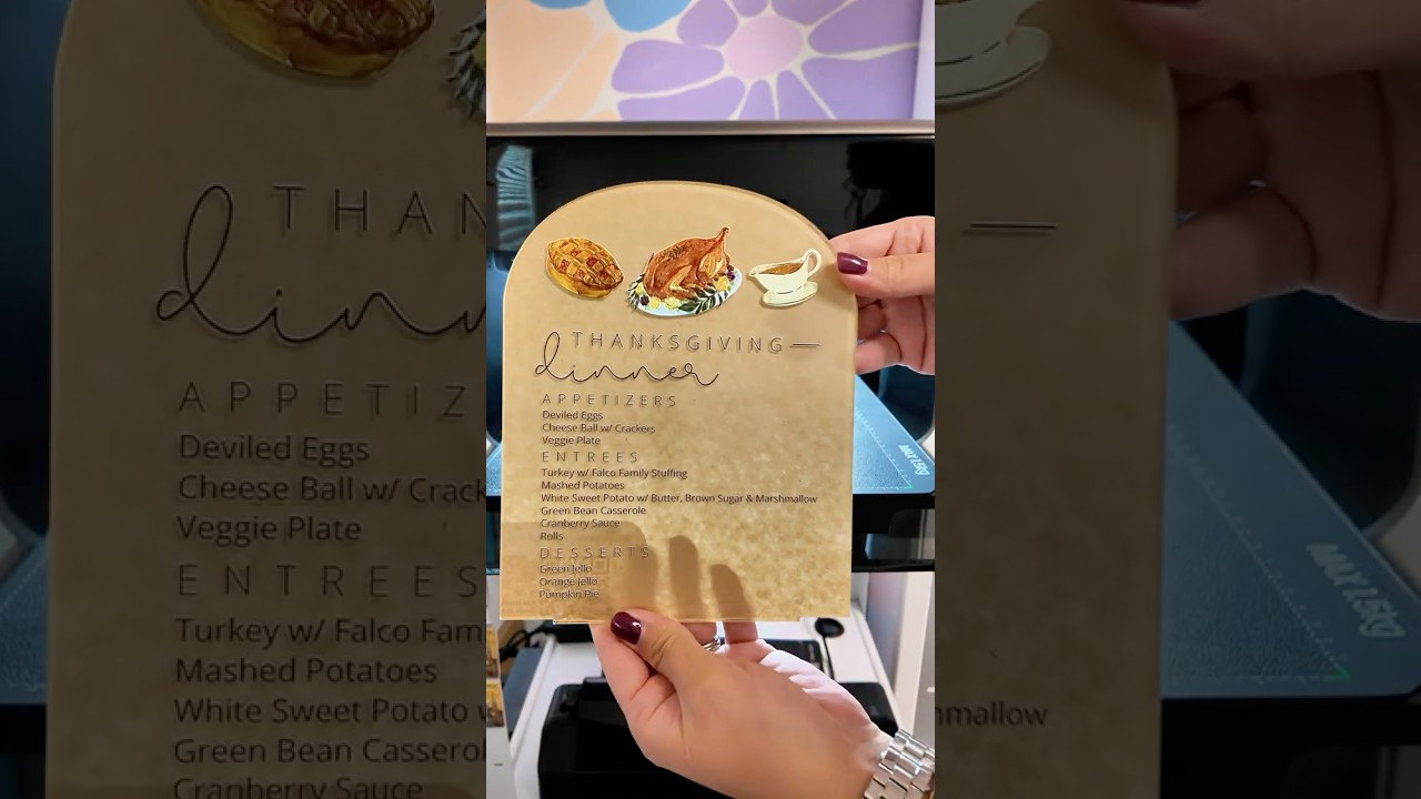 Give your Thanksgiving menu a glow up: UV printed acrylic menus for the perfect party display ✨