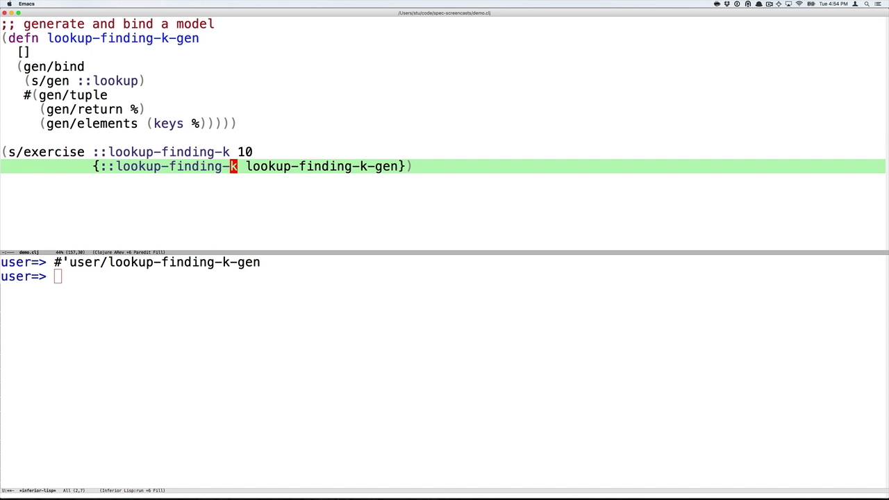 Clojure spec Screencast: Customizing Generators