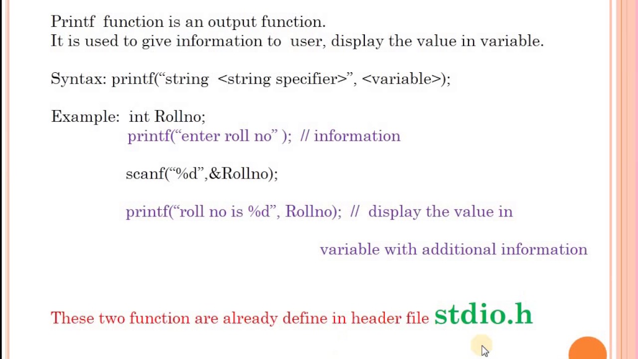 input output functions in c