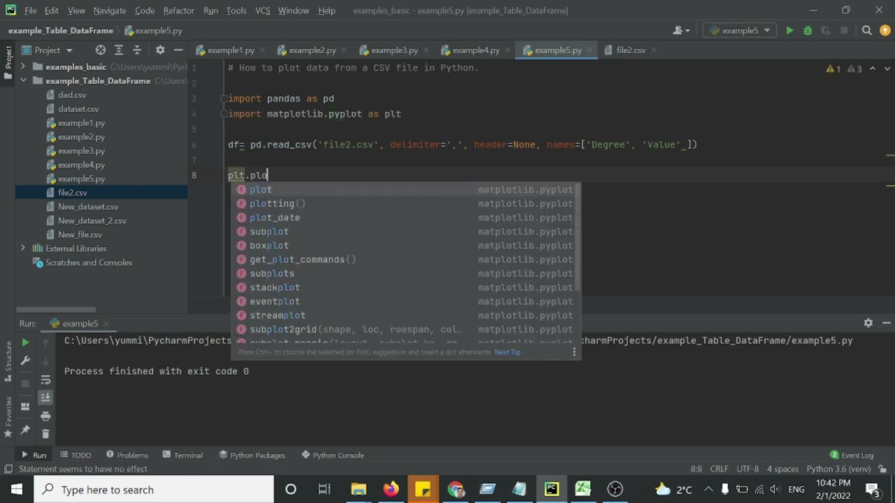 How to plot data from a CSV file using python ! example 105