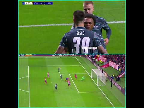 Sesko scores for RB Leipzig|Atlético Madrid vs RB Leipzig UEFA Champions League