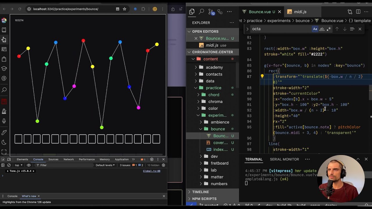 Bouncing sine waves generative midi performance coding
