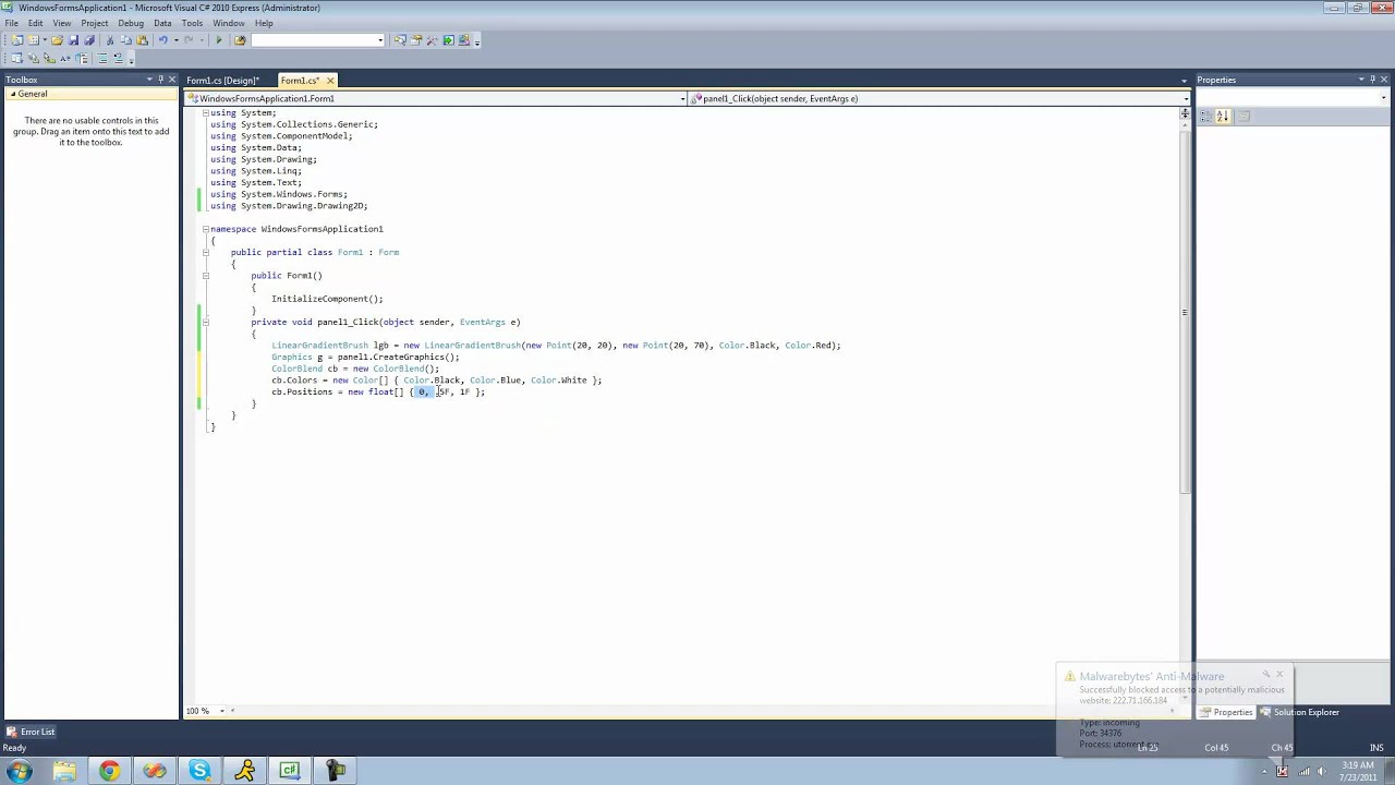 C# Beginners Tutorial - 125 - Multiple Colors in a LinearGradientBrush