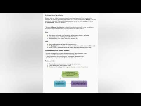 Business Studies | Division of labour | Chapter 1. 7115