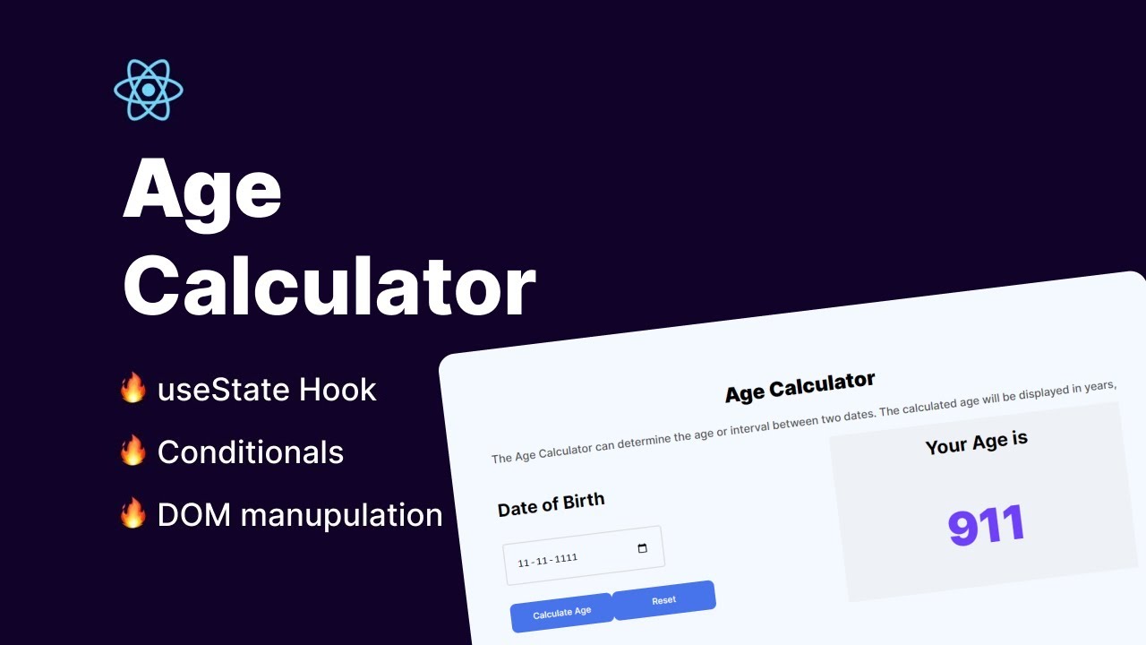Build Age Calculator App in React Mini Project | useState Hook & Conditionals 🔥🔥🚀