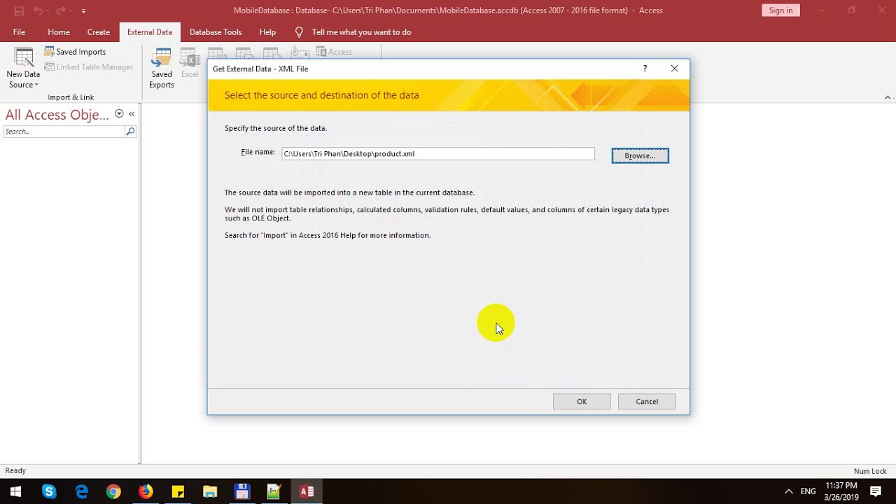 Import XML File to Access 2019