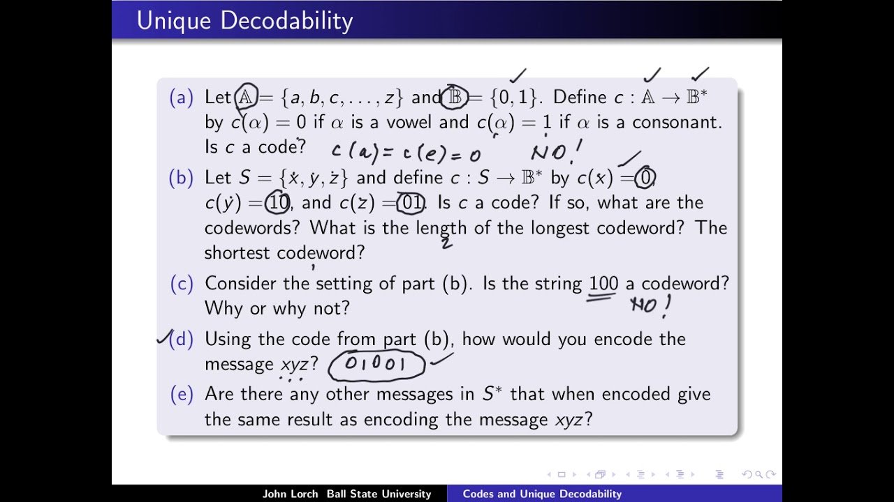 Codes and Unique Decodability