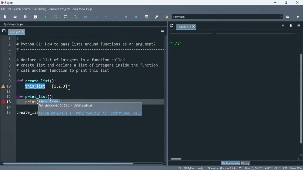 Python 61: How to pass lists around functions as an argument?