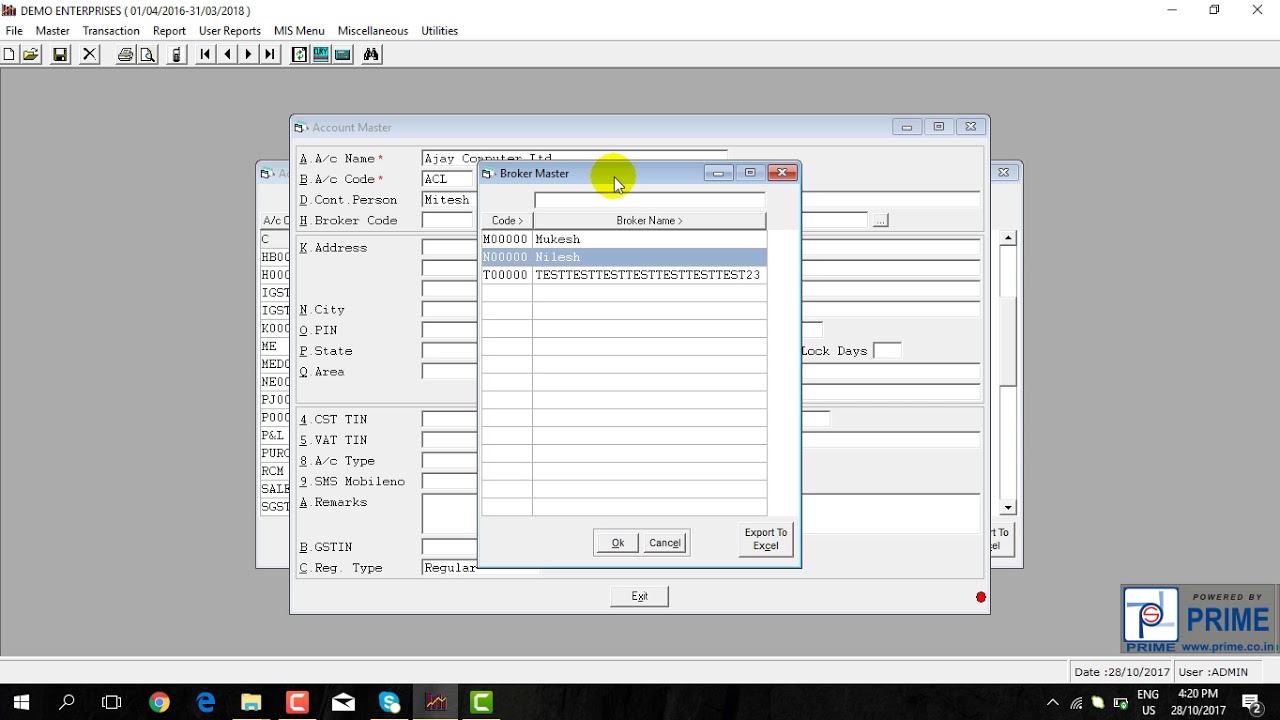 Create Account Master/Ledger Account In Pfa Software.