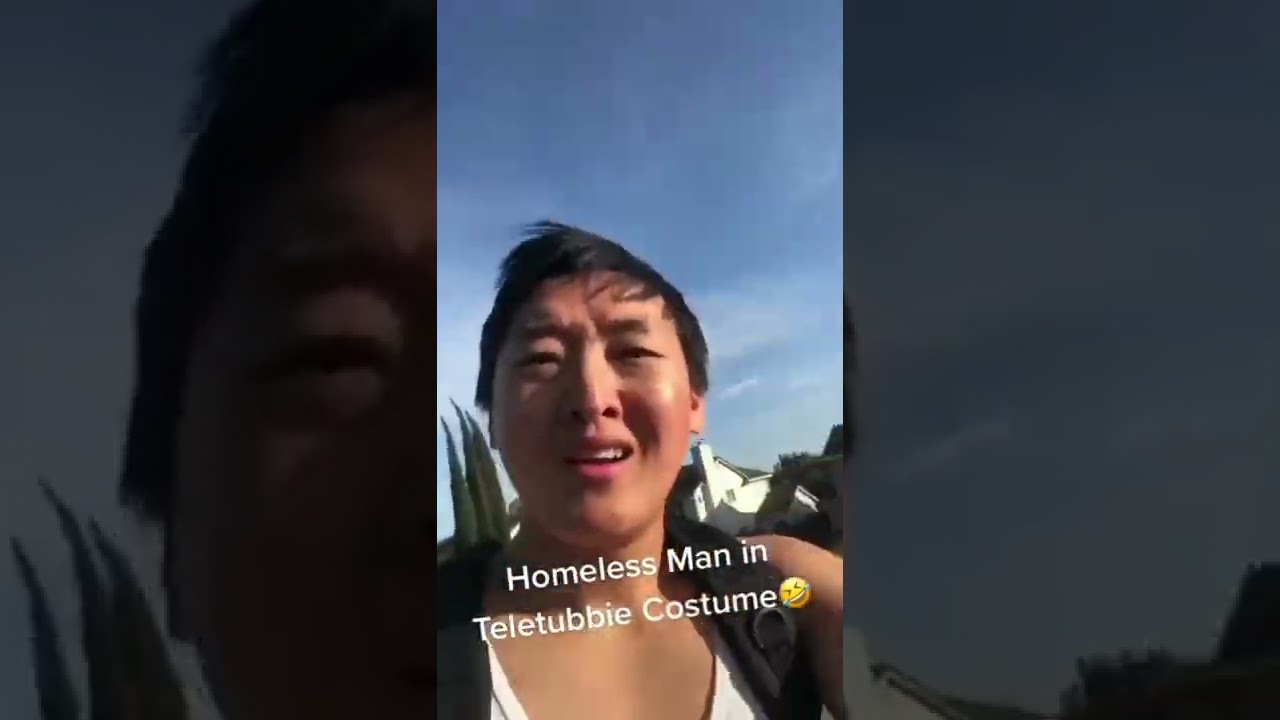 Homeless man in a teletubbie  costume