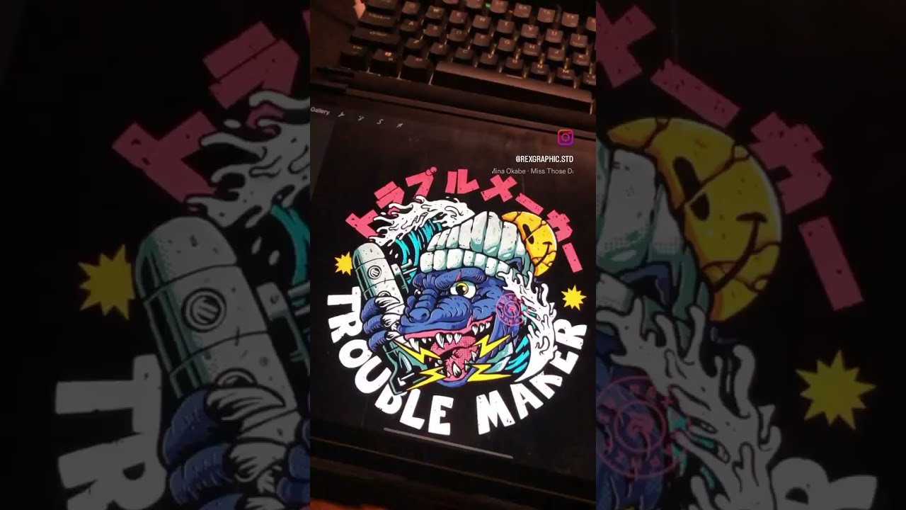 Godzilla retro japan illustration procreate