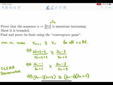 Example of monotone increasing, bounded, and limit