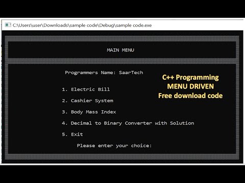 MENU DRIVEN PROGRAM IN C++ free to download the code